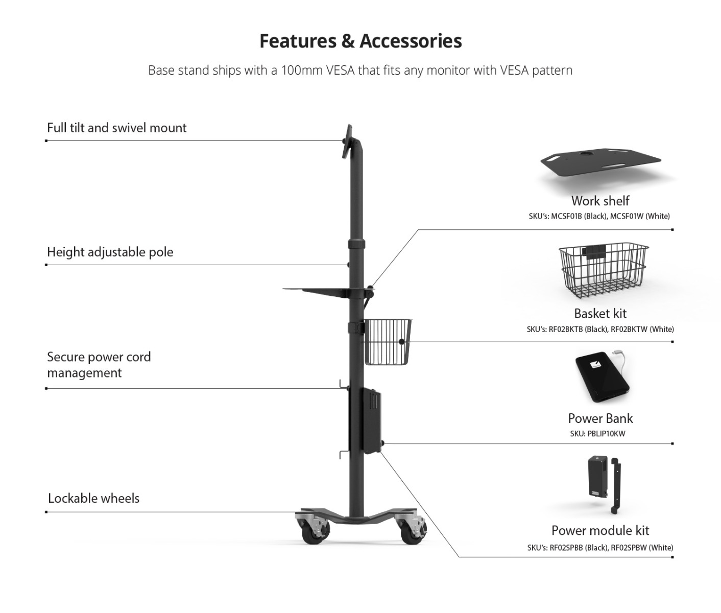 Medical Rolling Kiosk for VESA Monitors - Rise Freedom | Maclocks